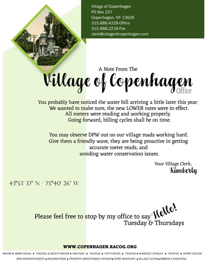 Water Bill Notice – Village of Copenhagen